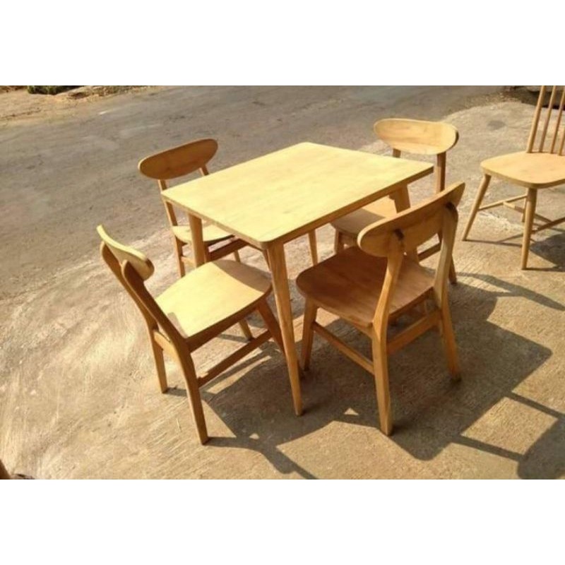 Jual meja makan kursi 4 meja minimalis jati mentah | Shopee Indonesia