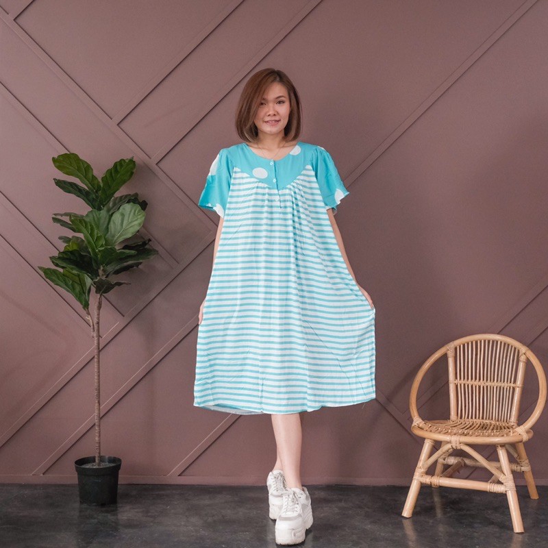 Jual Daster Elli : daster Jumbo 5L motif GARIS warna lilac pink Biru ...