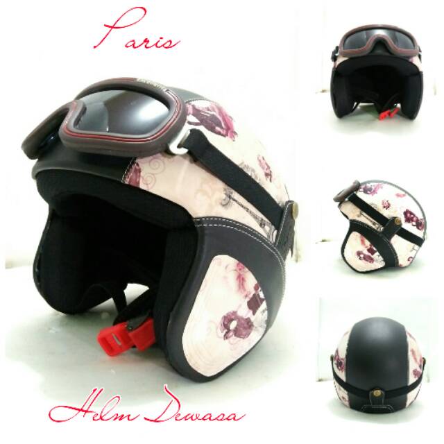 Jual Helm Retro Kulit SNI Paris + Kacamata | Shopee Indonesia