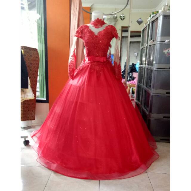 Jual Gaun lebar merah//party/ singer/ pesta/ penyanyi | Shopee Indonesia