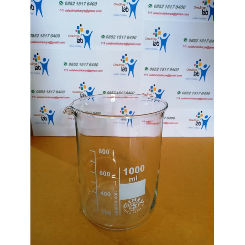 Jual Beaker glass cap 1000 ML low form gelas kimia model pendek SIMAX ...