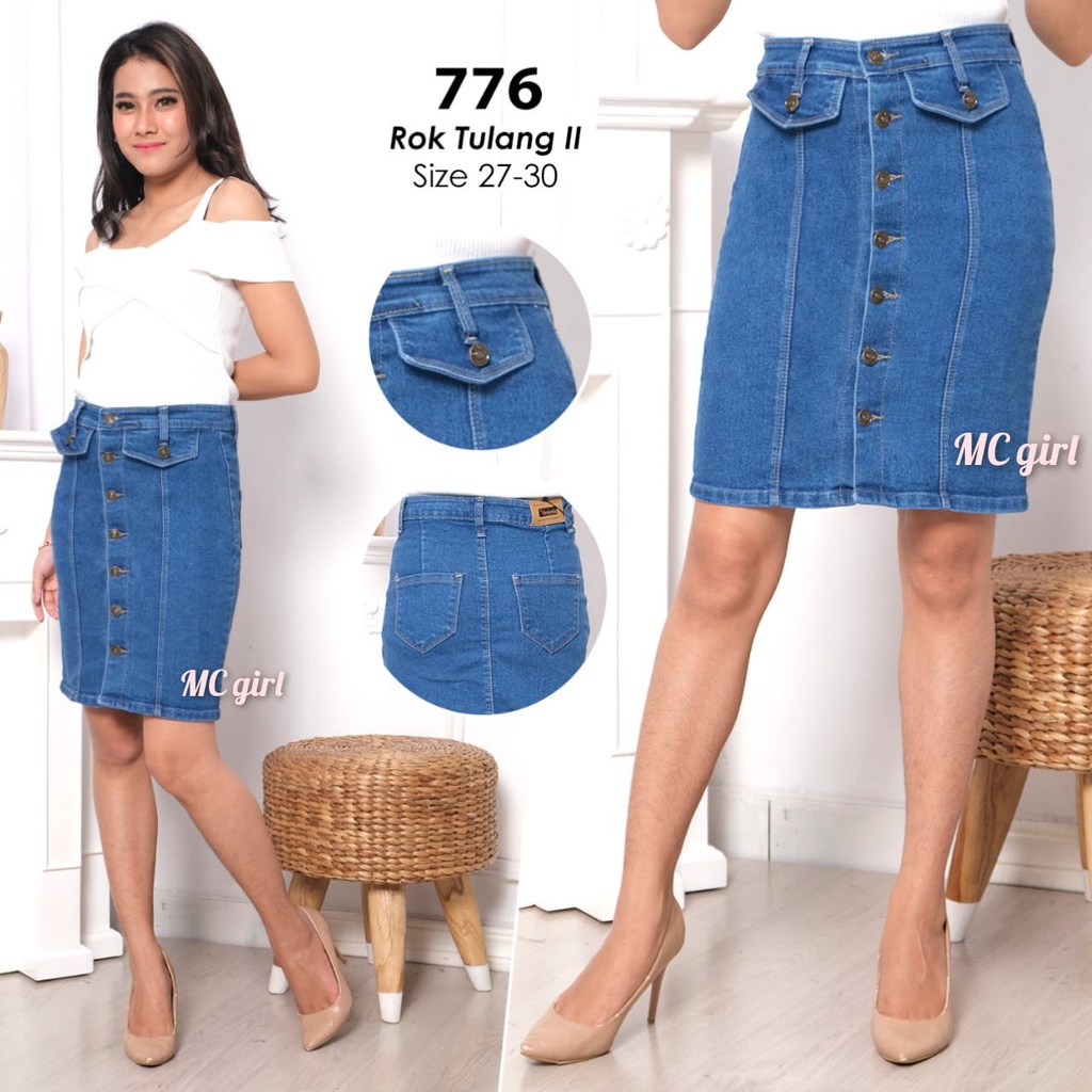 Jual MC girl - Rok Span Jeans Tulang Bukaan Full Kancing Depan Warna ...