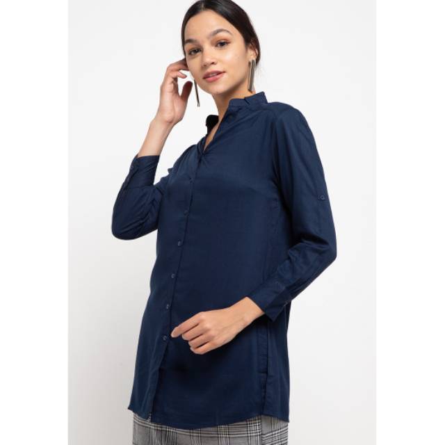 Jual FAME - Blouse Wanita Lengan Panjang Navy - 9211650 | Shopee Indonesia