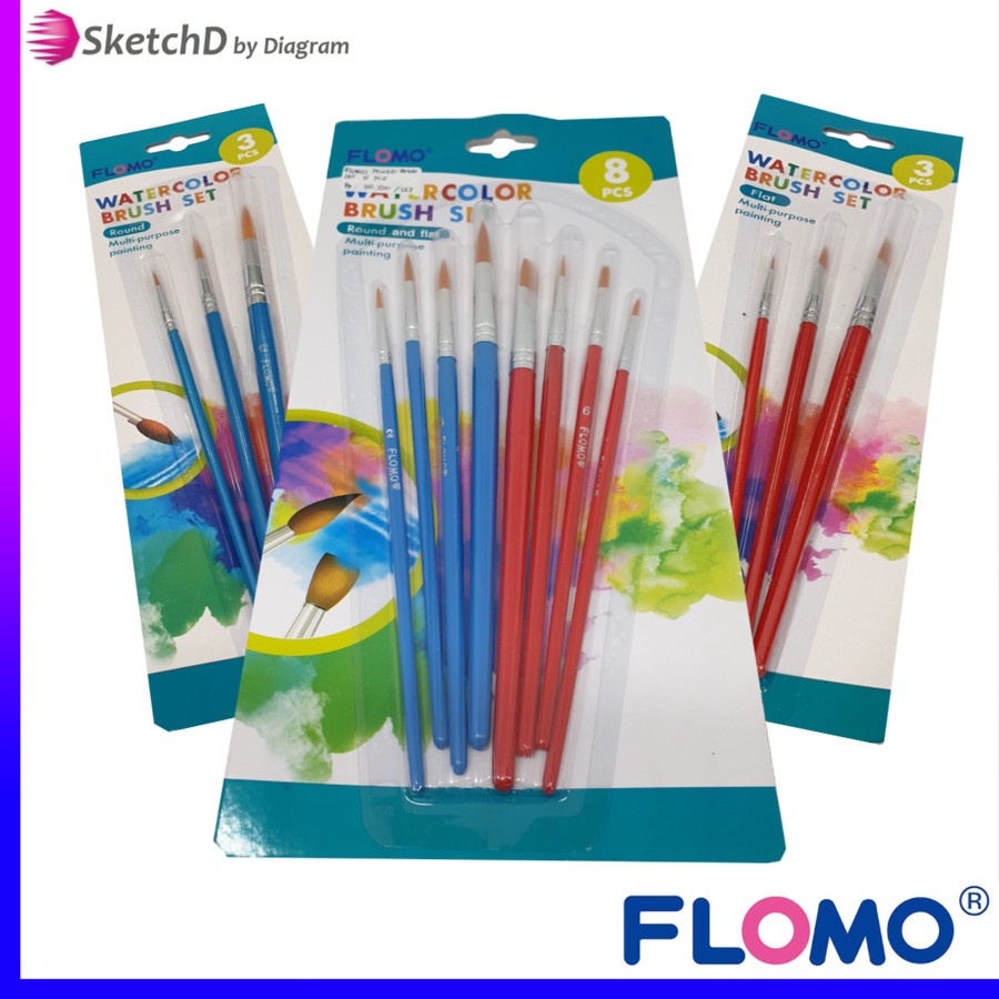 Jual Kuas Lukis Flomo Bulat / Datar / Mix set - Drawing Brush Round ...