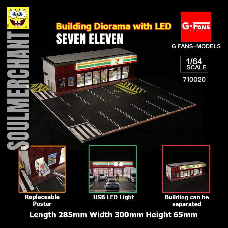 Jual G-Fans Model 1/64 Seven Eleven 7 11 Building Diorama Diecast with ...