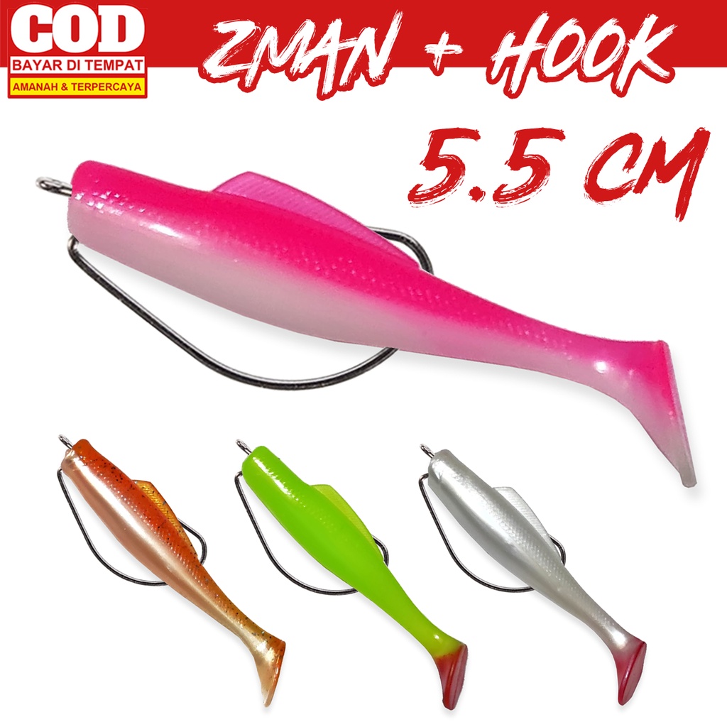 Jual Softlure Zman 5.5cm + Mata Kail Wormhook Hengjia Umpan Casting Toman Gabus | Shopee Indonesia