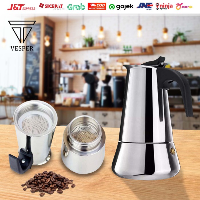 Jual Espresso maker 4 cup / moka pot stainless / teko kopi stainless | Shopee Indonesia