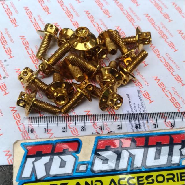 Jual baut probolt big head gold flower M6x15 6x15 drat 10 panjang 15mm/1,5cm harga satuan heng ...