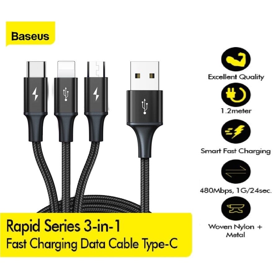 Jual Baseus Rapid Series 3in1 Kabel Usb To Type C Micro Lightning