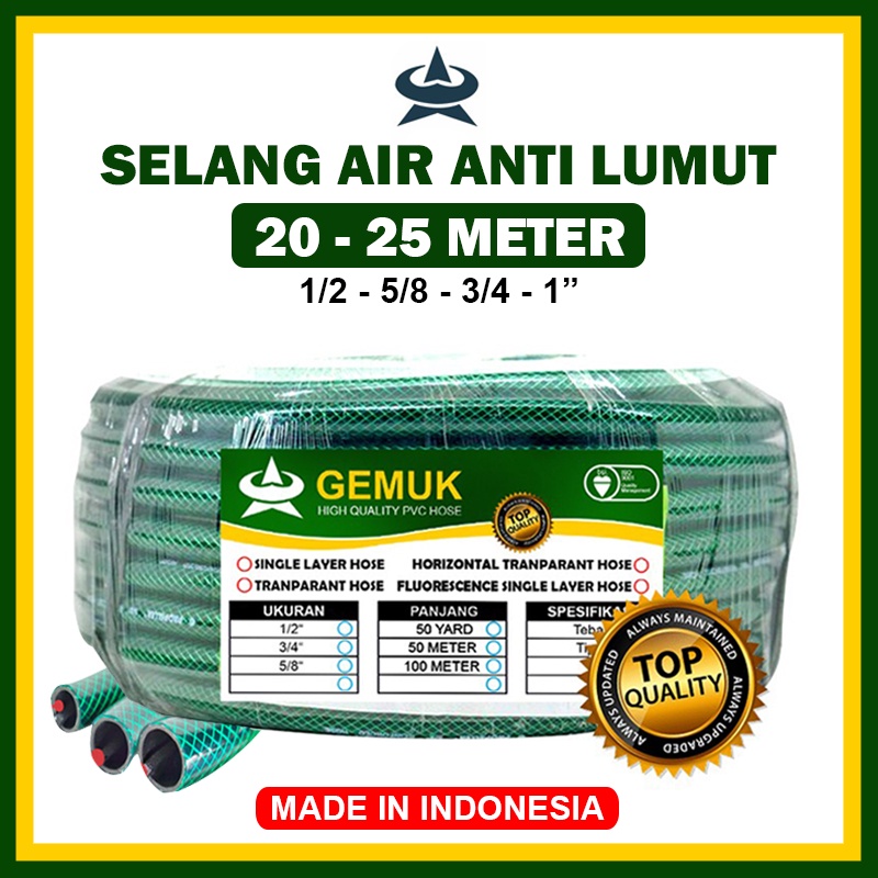 Jual GEMUK Selang Air 20 Meter 25 Meter 1/2 5/8 3/4 1 Inch Selang Benang Anti Lumut Selang Cuci ...