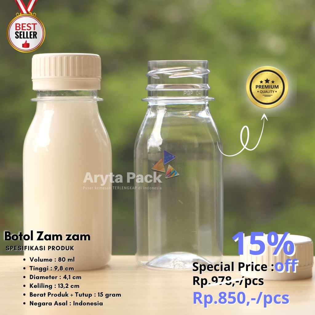 Jual Botol plastik PET 80ml zam zam minuman mineral jus susu kopi tutup LN warna-warni | Shopee ...