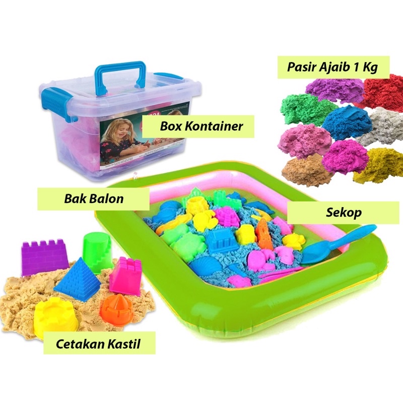 Jual mainan pasir kinetik magic sand warna warni lengkap alas tatakan ...