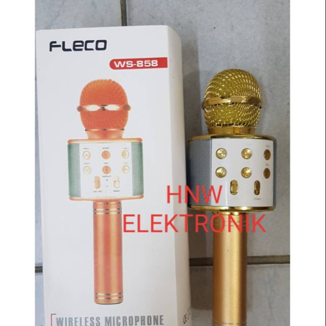 Jual Mic bluetoot bluetooth microphone mikrofon karaoke speaker bluetooth Fleco WS 858 | Shopee ...
