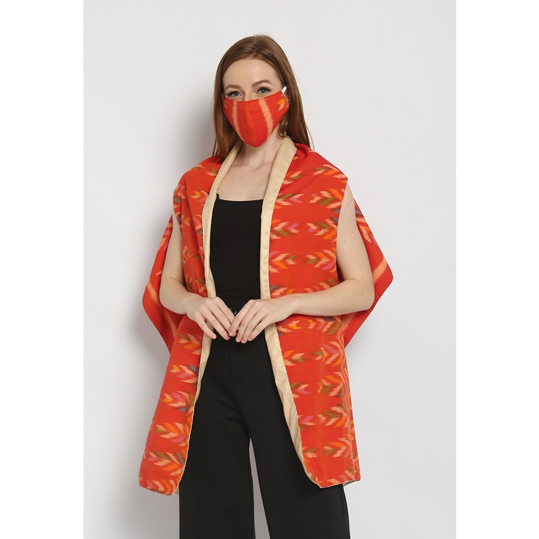 Jual Batik Etniq Craft Laurent Syal Outer Tenun Endek Set Masker-Orange ...