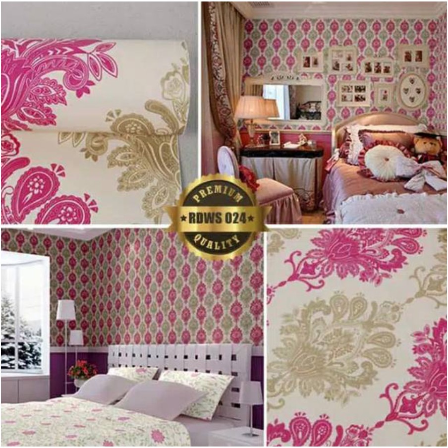 Jual WALLPAPER DINDING ukuran 45 CM x 10 M Motif BATIK POLOS EMBOSS VINTAGE GOLD PINK PUTIH BIRU ...