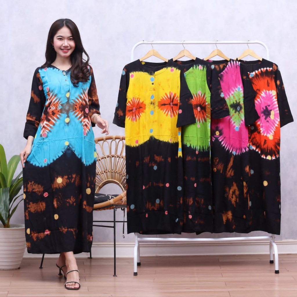 Jual Baju Longdress Pelangi Tie Dye Kancing Depan Busui & Bumil Bahan ...