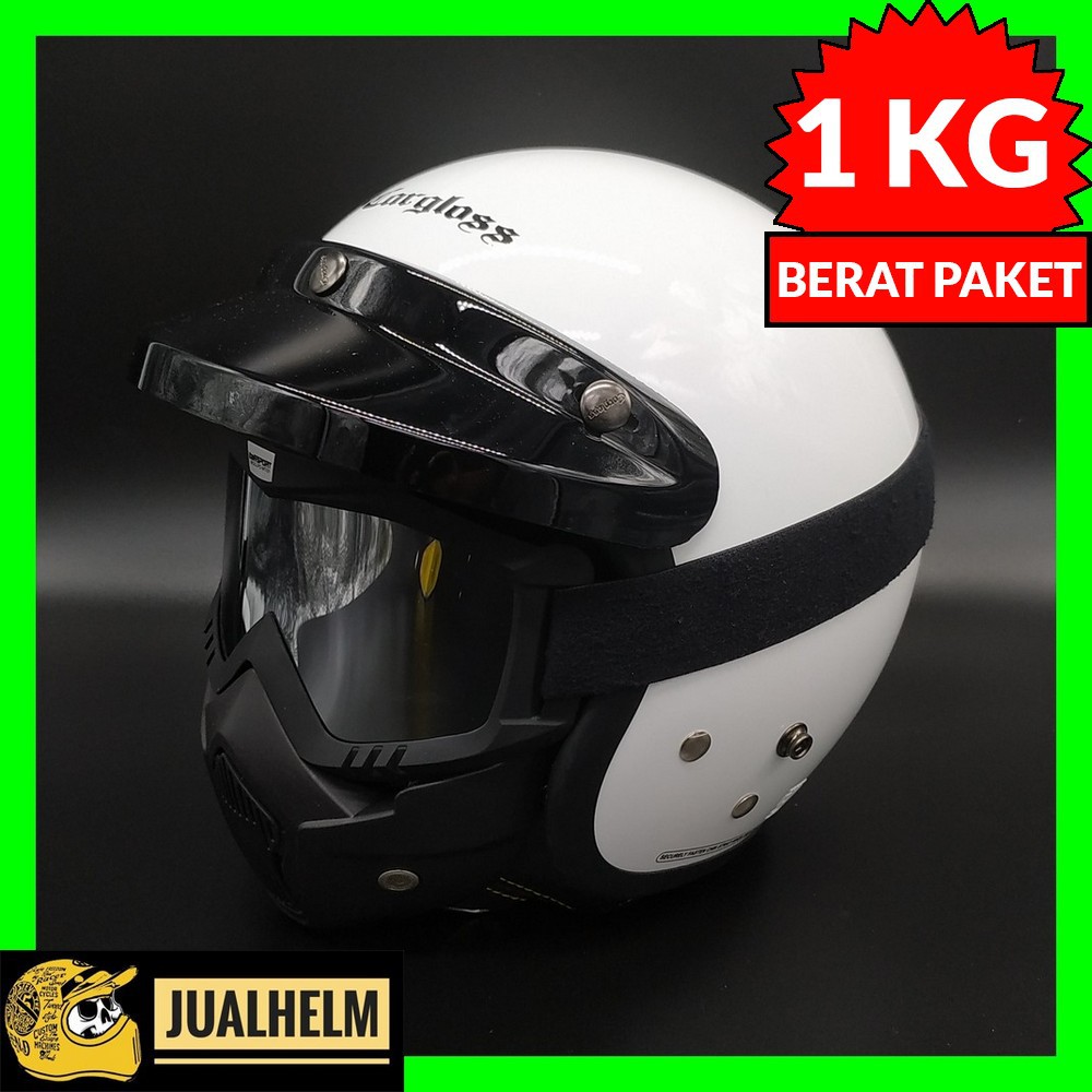 Jual Helm Cargloss Retro | Super Whity White + Goggle Mask | Shopee ...