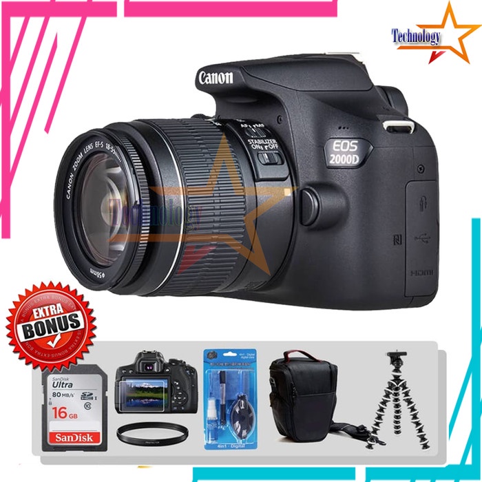 Jual PAKET KAMERA Canon Eos 2000D Kit 18-55mm IS III ORIGINAL | Shopee Indonesia