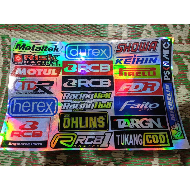 Jual Sticker Racing Hologram Pelangi isi 20-30 Pcs Merk RCB | Shopee ...