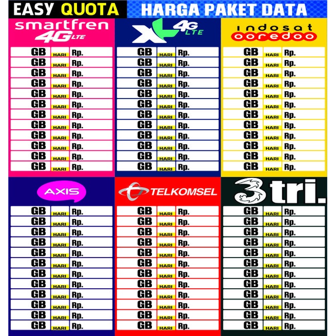 Jual Stiker Poster Daftar Harga Paket Data konter Pulsa | Shopee Indonesia