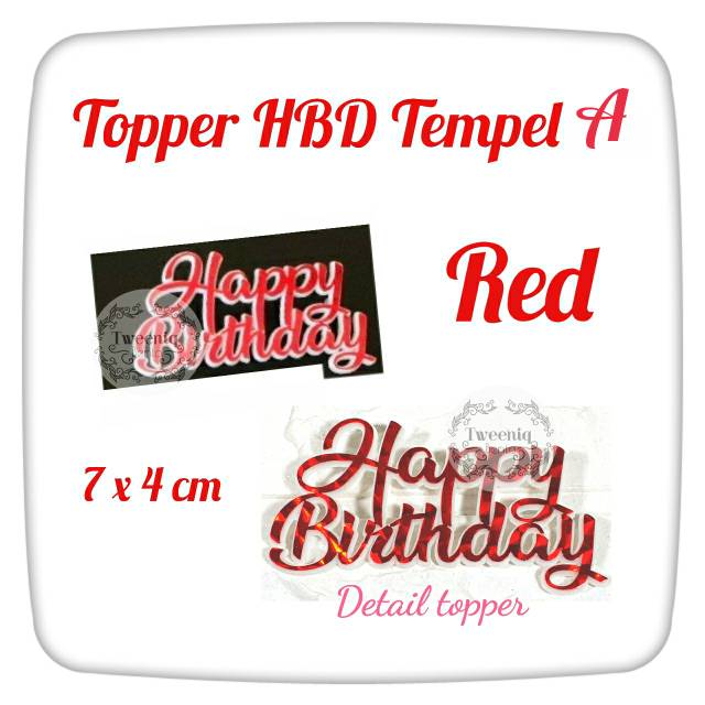 Jual cake Topper HBD tempel A red tusukan kue Happy Birthday warna ...