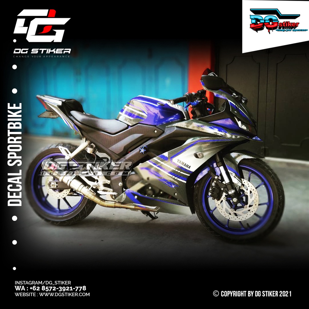 Jual Decal R15 V3,stiker r15 v3 Hitam Garis Biru Carbon | Shopee Indonesia