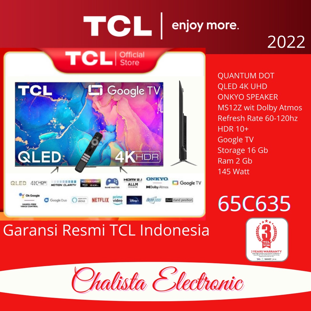 Jual TCL 65C635 65C 65 inch QLED GOOGLE TV NEW MODEL ANDROID 4K UHD | Shopee Indonesia