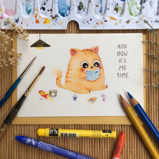Jual Kartu ucapan watercolor lucu - me time by Mentol Art | Shopee ...