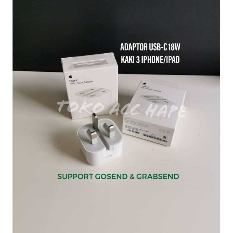 Jual ADAPTOR USB-C 18W KAKI 3/UK PLUG ADAPTER BATOK CHARGER IPHONE X/XR ...