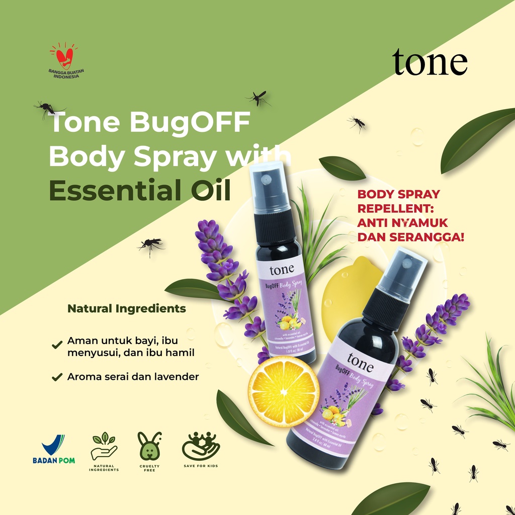 Jual TONE Bug OFF Body Spray with Essential Oil - Spray Anti Nyamuk Serangga untuk Bayi, Anak ...
