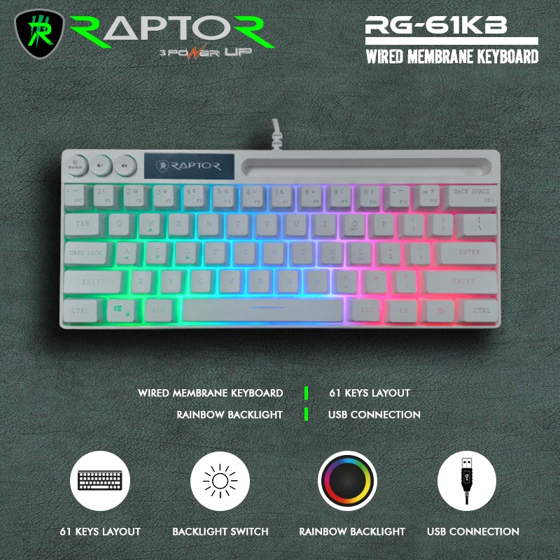 Jual Keyboard Wired Membrane 61 Keys Rainbow Backlight Raptor 61KB ...