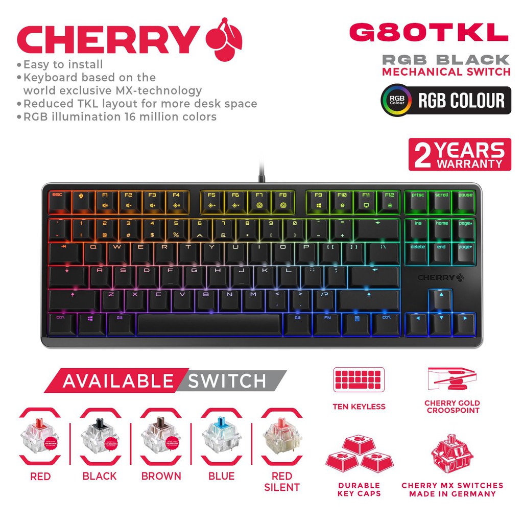 Jual Cherry MX Mechanical Gaming Keyboard Black G80-3000S TKL RGB ...