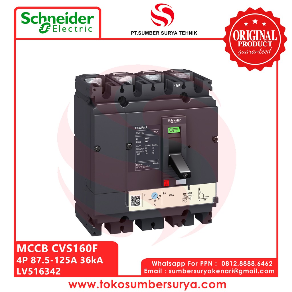 Jual MCCB CVS160F 4P 87.5-125A 36kA Saklar Listrik ON OFF LV516342 SNI ...