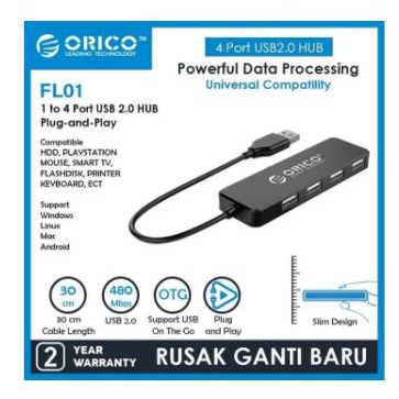 Jual Usb 2.0 hub orico 4 port slim 480Mbps slim mini 30cm cable for pc ...