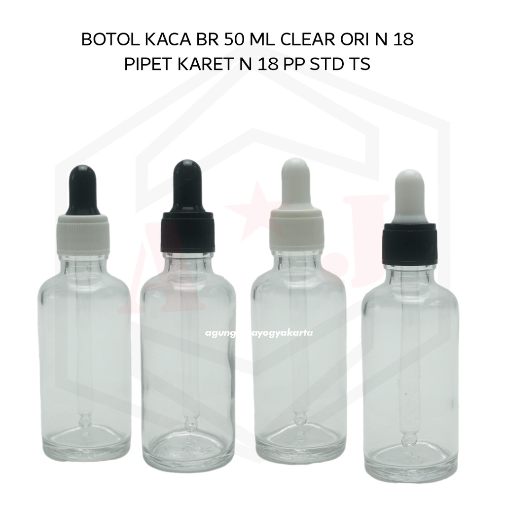 Jual Botol Kaca Serum 50 ml Clear Ori Hitam Ts / Pipet Kaca / Botol ...