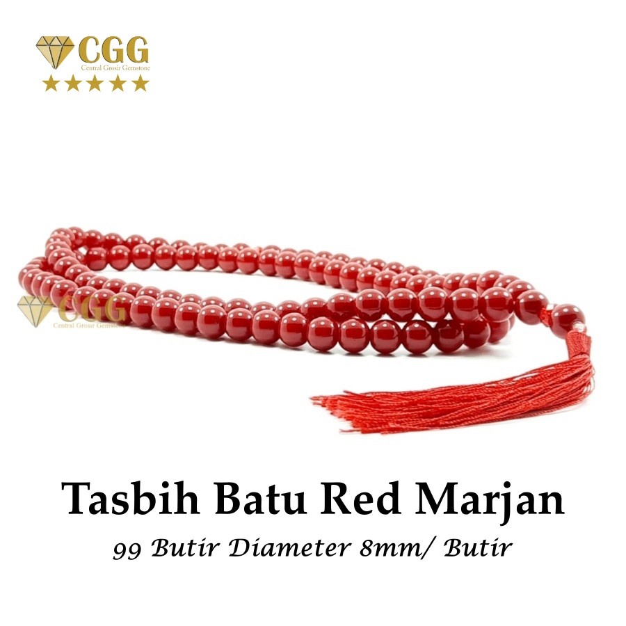 Jual Tasbih Batu Red Coral Marjan 99 Butir Merah Bulat 100 Biji Tasbeh ...