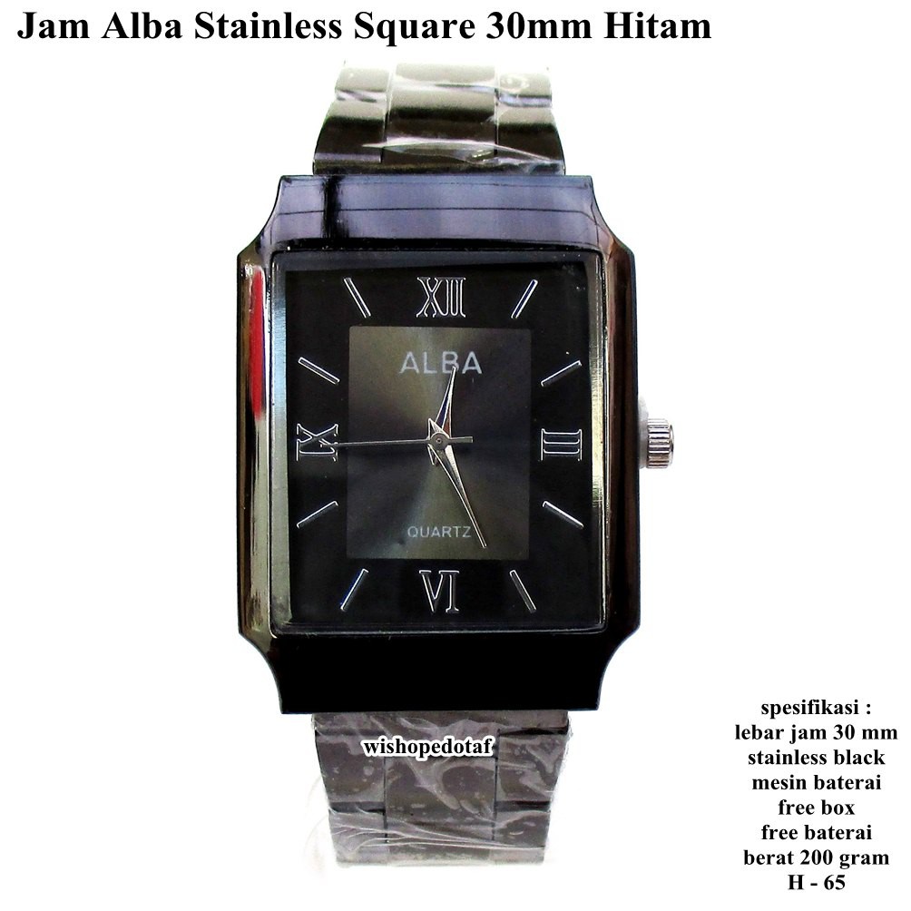 Jual Jam alba stainles square 30 mm hitam full set | Shopee Indonesia
