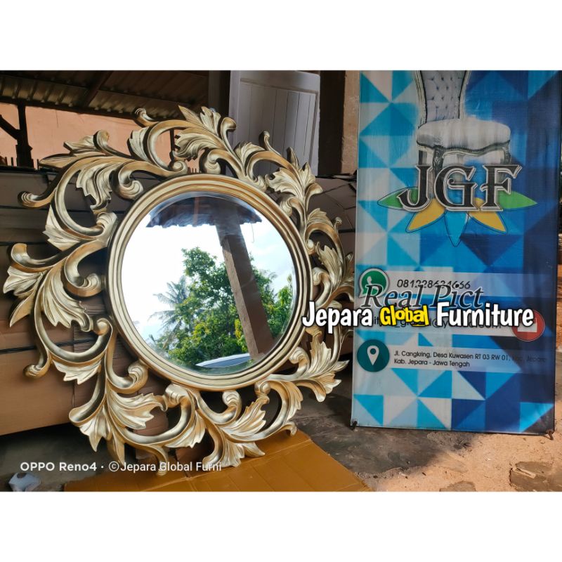 Jual figura Cermin Jati ukir daun rose gold ( figura kaca, mirror frame ...