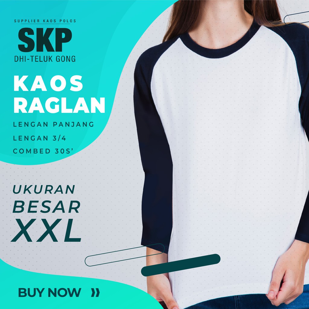 Jual Kaos Polos Raglan Lengan Panjang /Lengan 3/4-Ukuran Besar XXL ...