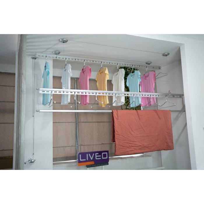 Jual LIVEO Jemuran Baju Alumunium Lifting Plafon Engkol 3 Batang LV690 ...