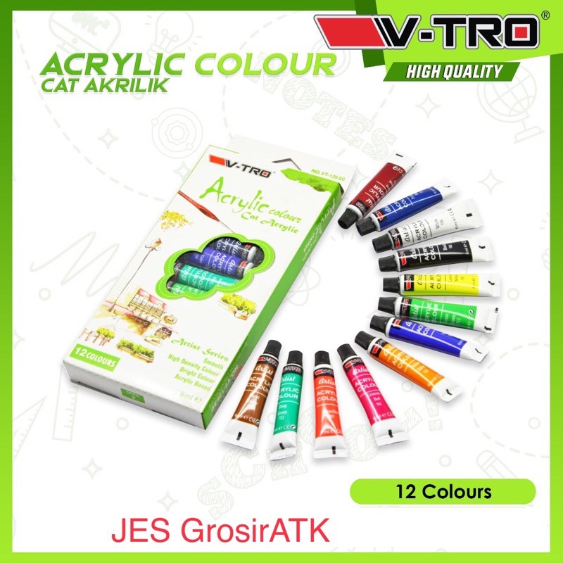 Jual Cat Akrilik V-Tro 12 Warna / Acrylic Colour [set] | Shopee Indonesia
