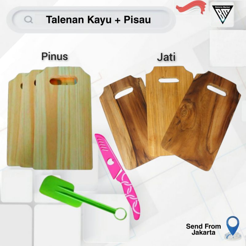 Jual Talenan Kayu/ Tatakan Kayu Pinus dan Jati + Pisau Sarung (Bonus ...