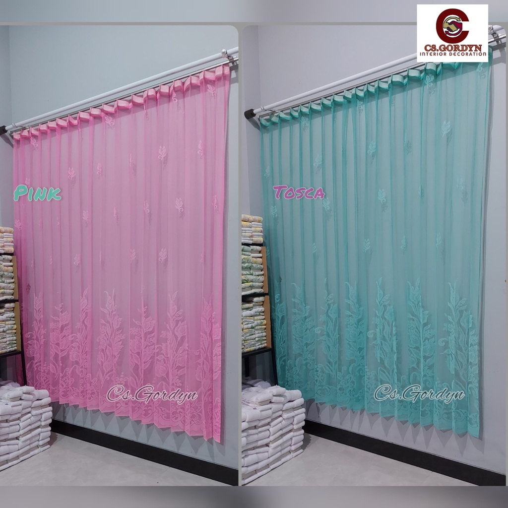 Jual Gorden Vitrase bunga tulip pink dan tosca tirai puring siang ...