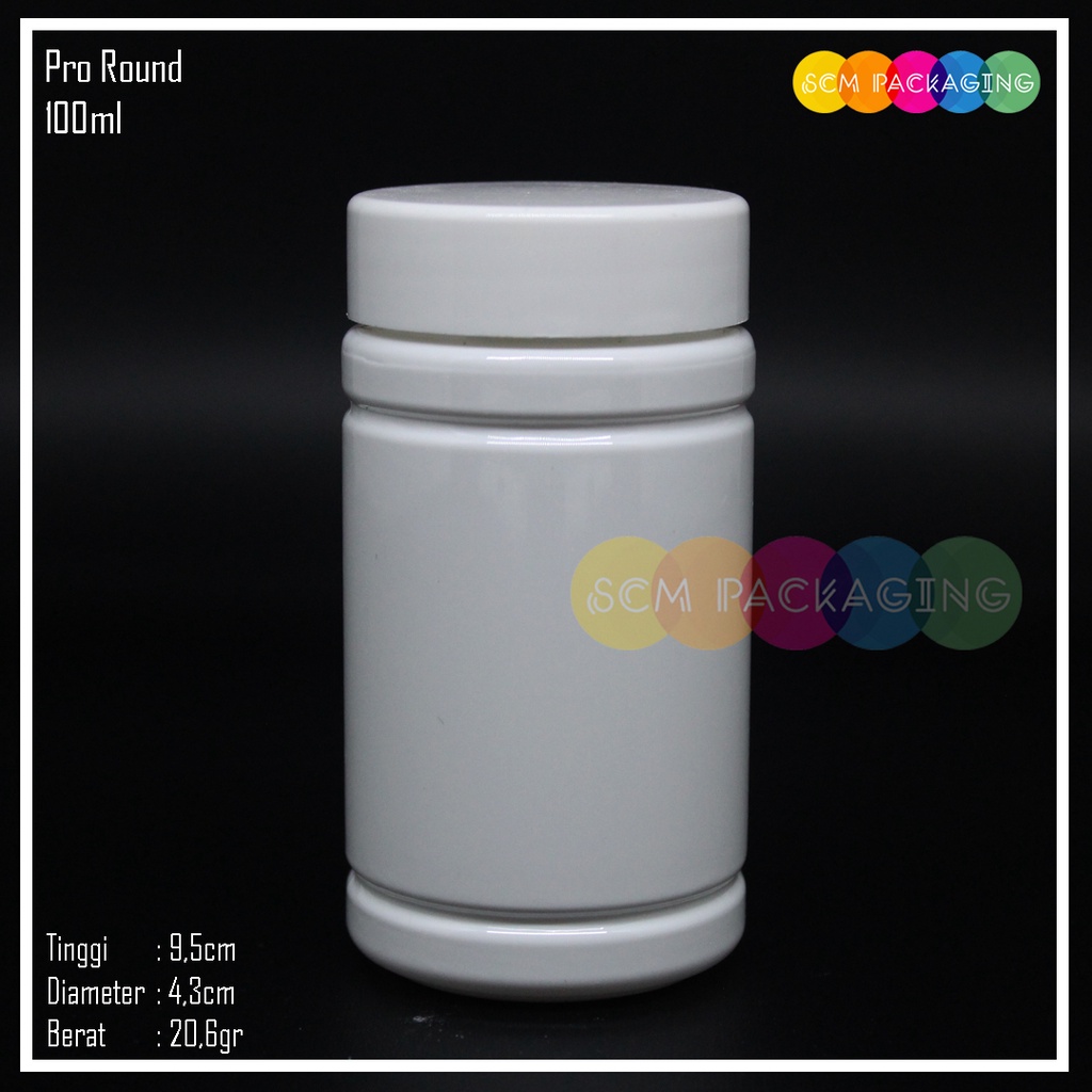 Jual BOTOL PLASTIK PROROUND 100ML PUTIH SUSU KEMASAN KAPSUL OBAT VITAMIN TEBAL PET FOODGRADE ...