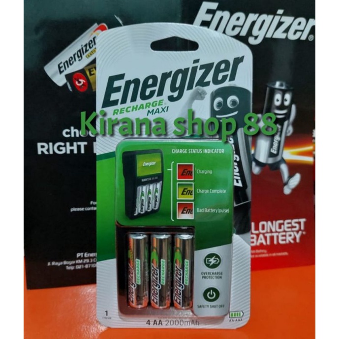 Jual casan Energizer + 4 pcs batre AA 2000mAh / charger AA/AAA | Shopee Indonesia