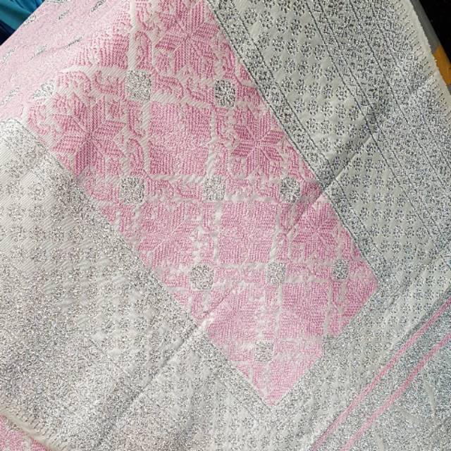 Jual Songket palembang asli sutra bunga cino putih bunga baby pink ...