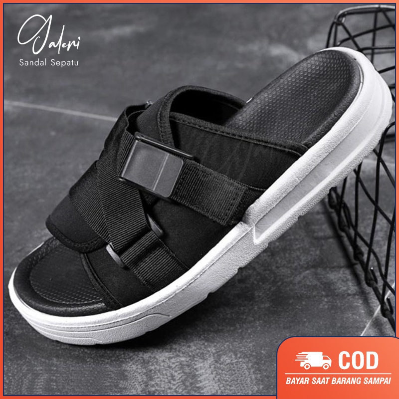 Jual GROSIR!! Sendal Slide Hitam Slip On Casual Pria Sandal Slop Sandal ...