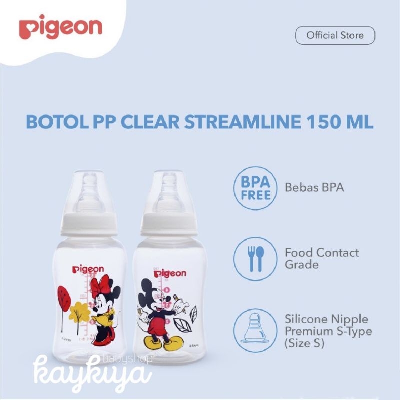 Jual PIGEON - BOTOL PP CLEAR STREAMLINE MICKEY & MINNIE DISNEY 150 ML | Shopee Indonesia