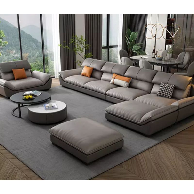 Jual sofa kulit L shape + 1 seater 1 puff besar | Shopee Indonesia