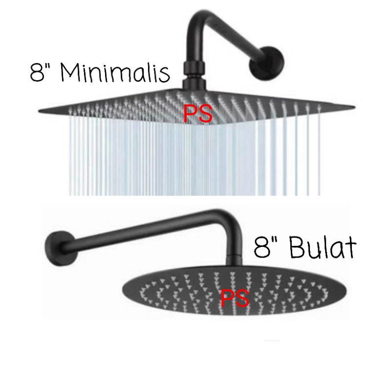 Jual Kepala wall shower tembok 8inch steinless hitam black series ...